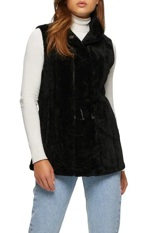 Gorski Genuine Shearling Hooded Vest - Black/black