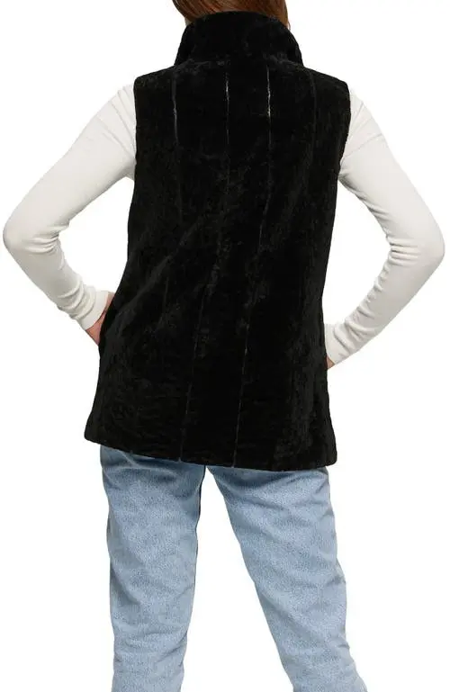Gorski Genuine Shearling Hooded Vest - Black/black
