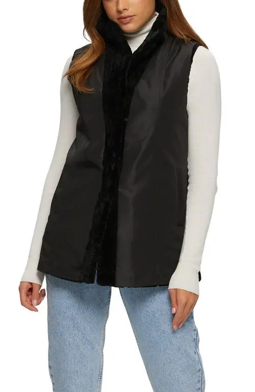 Gorski Genuine Shearling Hooded Vest - Black/black
