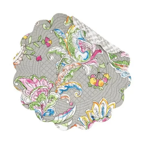 C&F HOME Frey Round Quilted Reversible Colorful Paisley Placemats Set Of 6 - Grey
