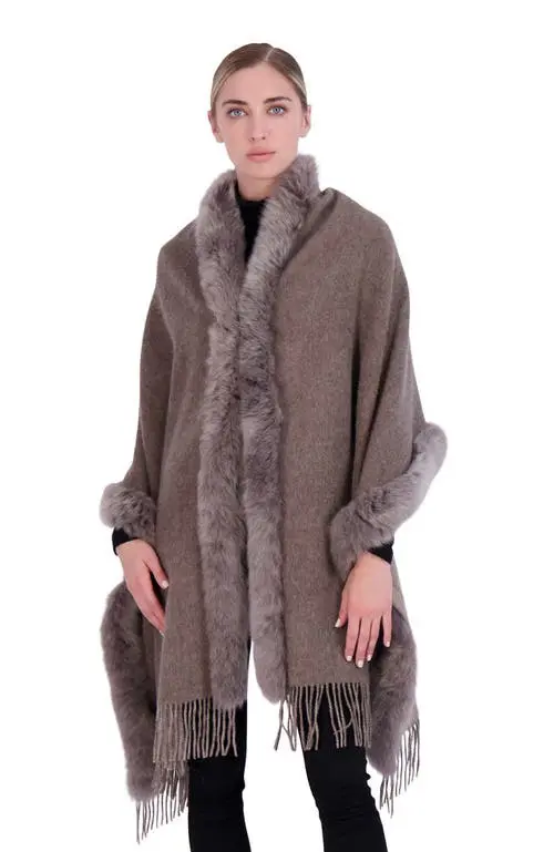 Gorski Select Double Face Wool/cashmere Stole With Trim - Mocha/taupe