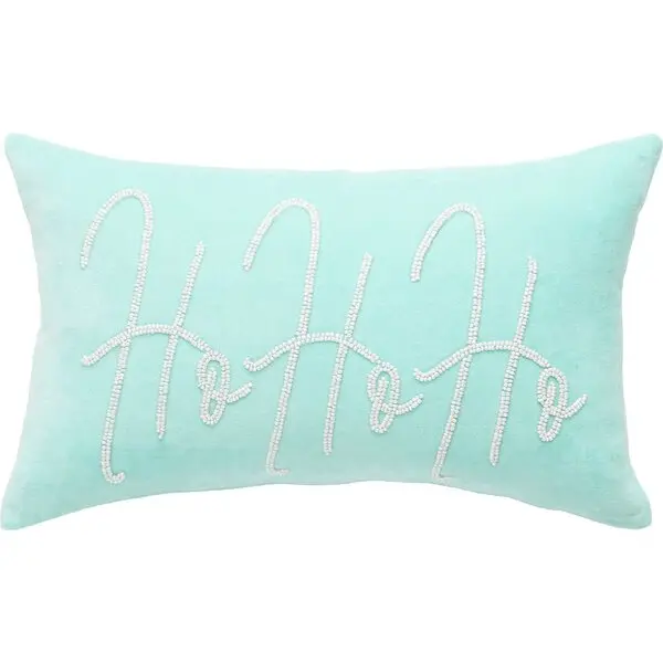 CAROL & FRANK Ho Ho Ho Sky Velvet Beaded Throw Pillow - Blue