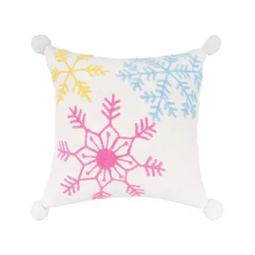 CAROL & FRANK Snowflakes 100% Cotton Boho Christmas Accent Throw Pillow W/ Tassels 20" X 20 - Blue