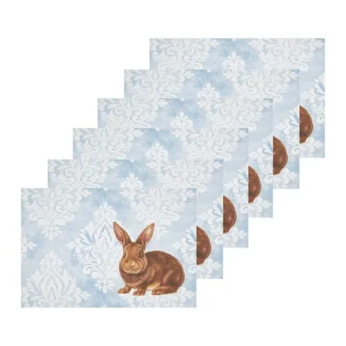 C&F HOME Damask Easter Bunny Rabbit Placemats Set Of 6 - Blue