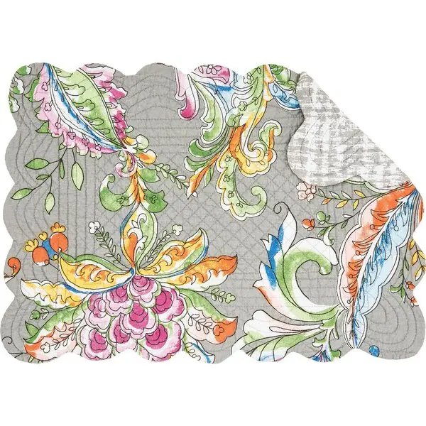 C&F HOME Frey Quilted Reversible Colorful Paisley Placemats, Set Of 6 - Grey
