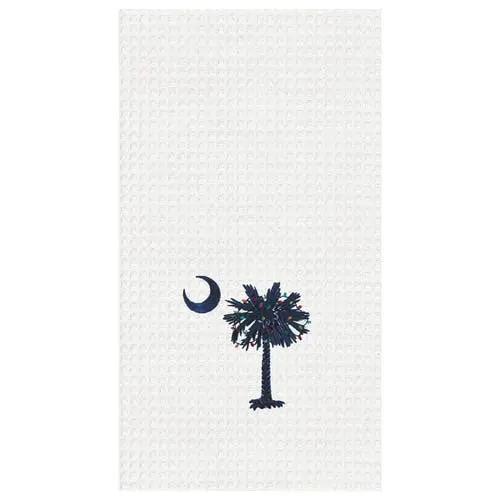 C&F HOME Palmetto With Lights Waffle Weave Kitchen Towel - Blue