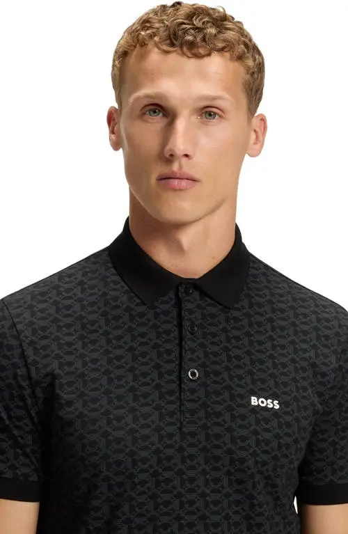 BOSS Paddy Geo Print Cotton Polo - Black