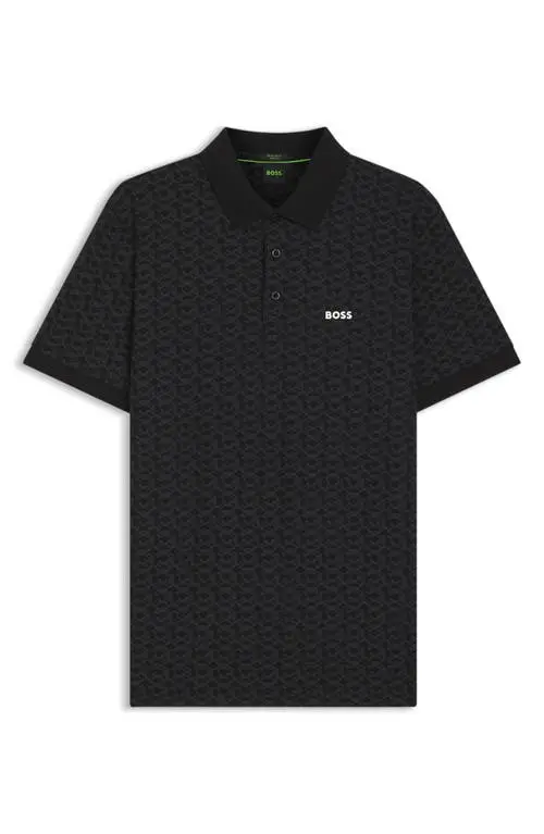 BOSS Paddy Geo Print Cotton Polo - Black