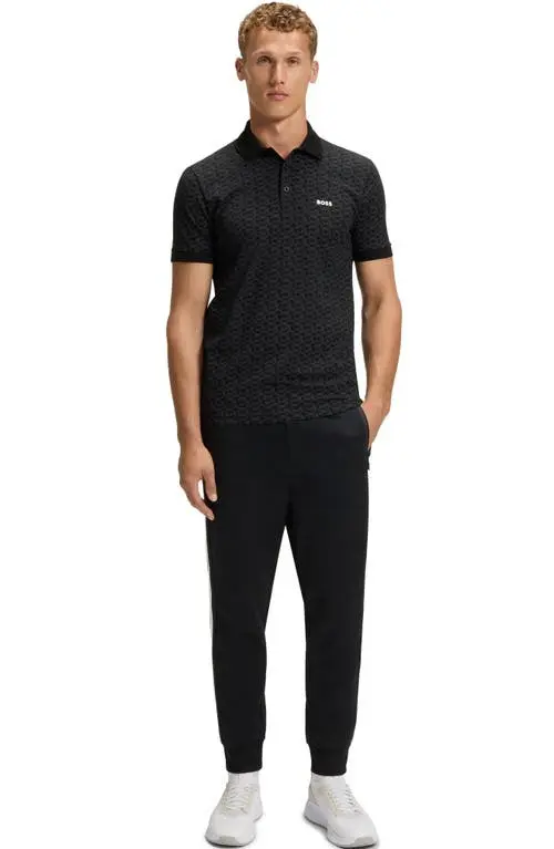 BOSS Paddy Geo Print Cotton Polo - Black