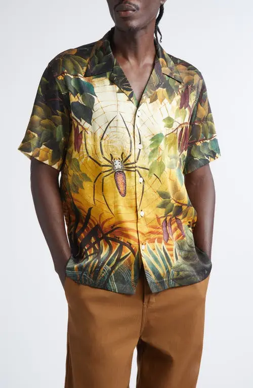 ENDLESS JOY Spiderweb Silk Satin Camp Shirt