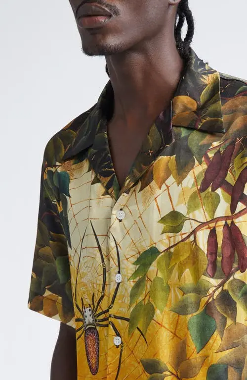 ENDLESS JOY Spiderweb Silk Satin Camp Shirt