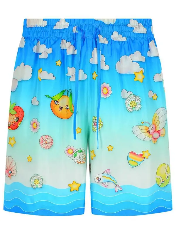 Casablanca Blue Silk Bermuda Shorts - Multicolor