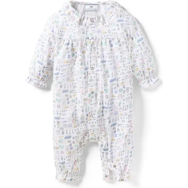 PETITE PLUME Madeline Print One-piece Brushed Twill Pajamas - White