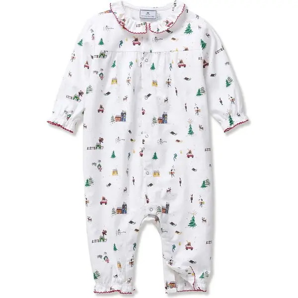 PETITE PLUME Madeline Holiday Town One-piece Brushed Twill Pajamas - White