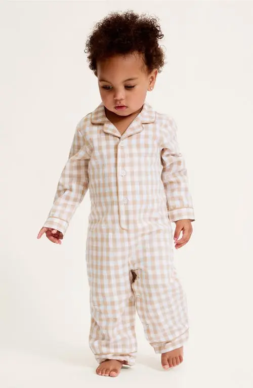 PETITE PLUME Gingham One-piece Brushed Twill Pajamas