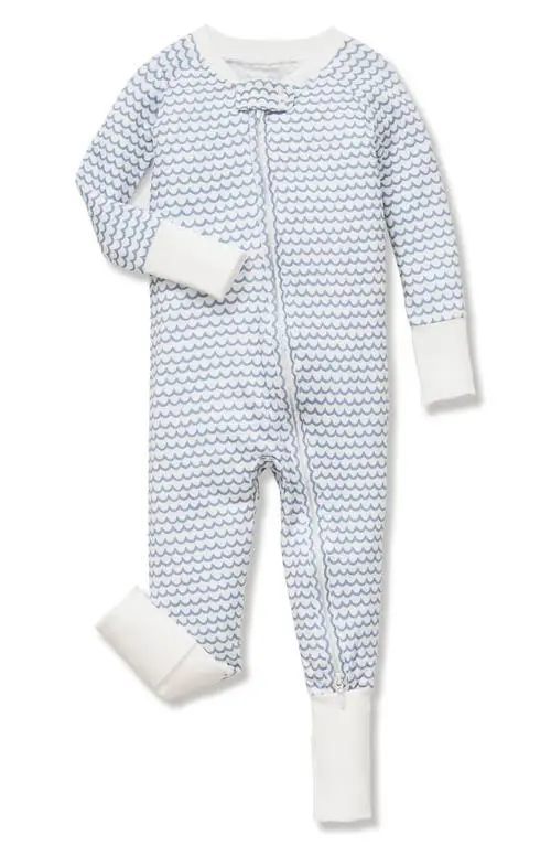 PETITE PLUME La Mer Wave Stripe Stretch Pima Cotton Blend Convertible One-piece Pajamas - Blue