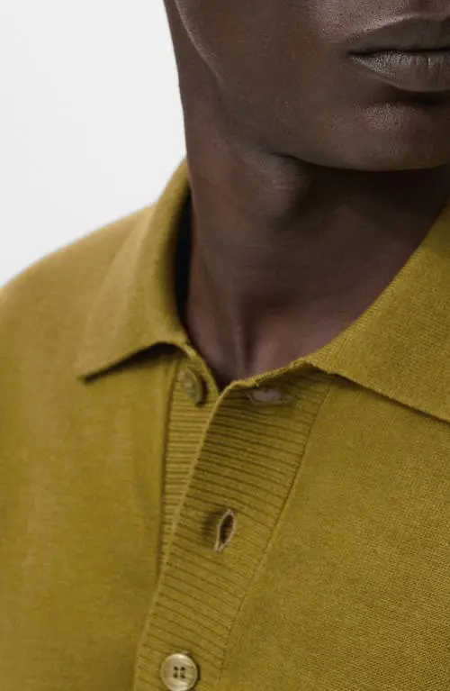 Mango Cotton Blend Knit Polo - Olive Green