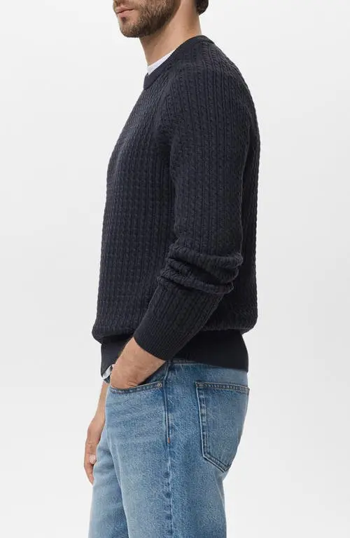 Mango Cabled Cotton Crewneck Sweater - Navy