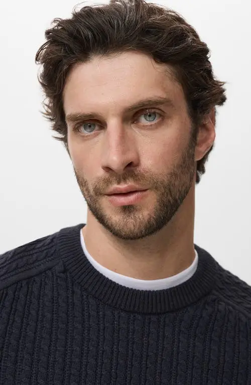 Mango Cabled Cotton Crewneck Sweater - Navy