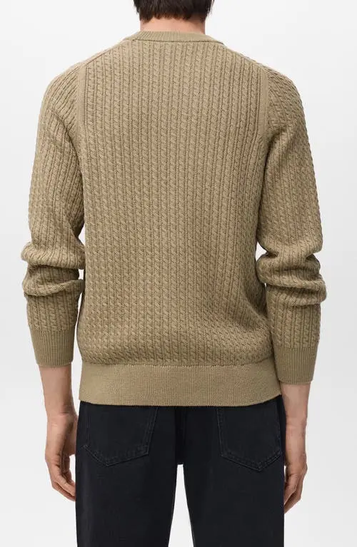 Mango Cabled Cotton Crewneck Sweater - Sand