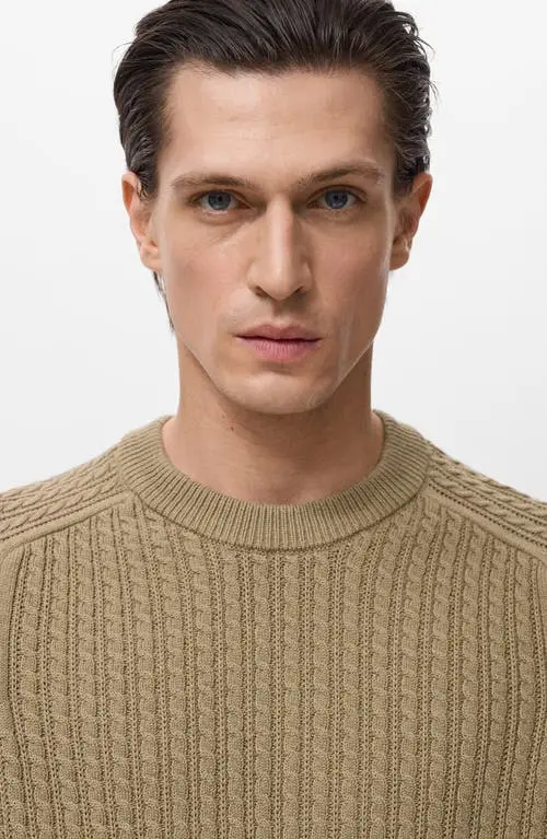 Mango Cabled Cotton Crewneck Sweater - Sand