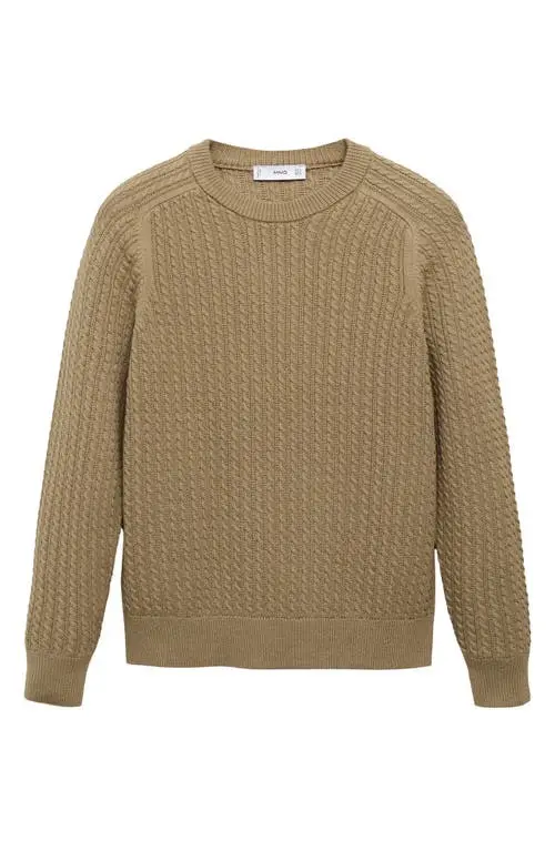 Mango Cabled Cotton Crewneck Sweater - Sand