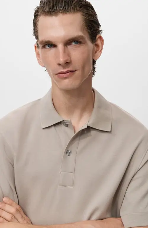 Mango Relaxed Fit Cotton Blend Polo - Light/pastel Grey
