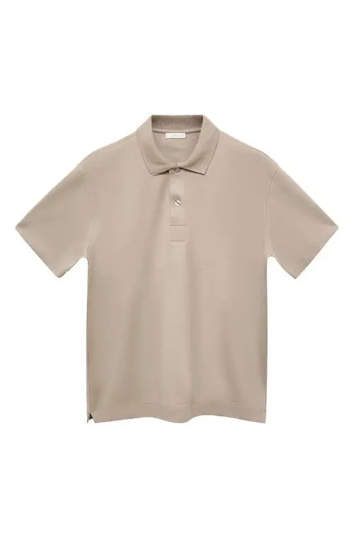 Mango Relaxed Fit Cotton Blend Polo - Light/pastel Grey