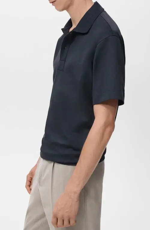 Mango Relaxed Fit Cotton Blend Polo - Navy