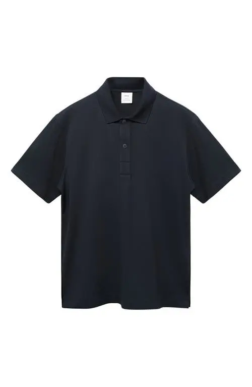 Mango Relaxed Fit Cotton Blend Polo - Navy