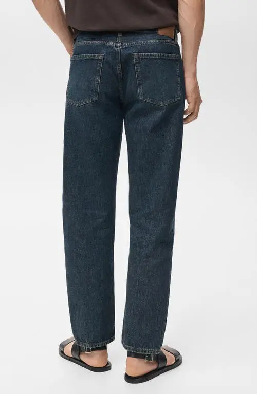 Mango Moby Straight Fit Cotton Jeans - Dark Blue