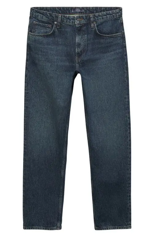 Mango Moby Straight Fit Cotton Jeans - Dark Blue