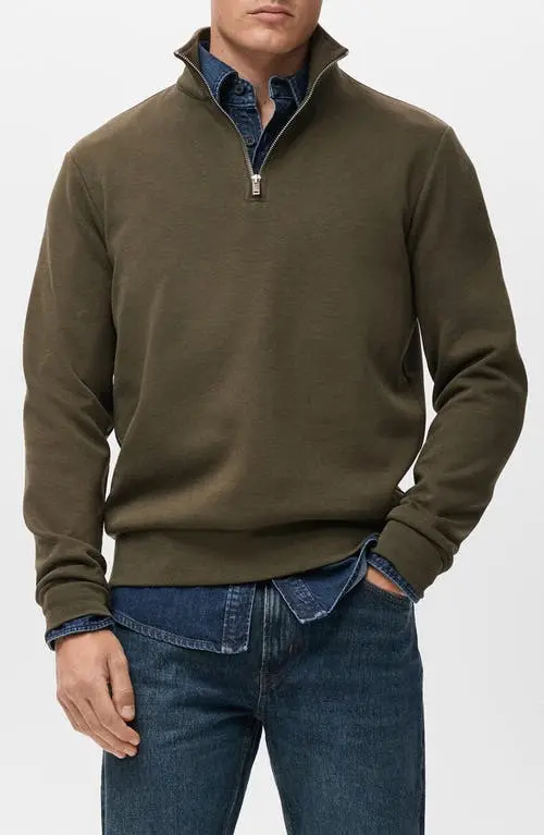 Mango Quarter Zip Sweatshirt - Olive Green