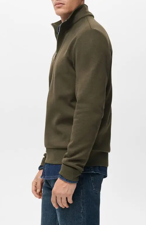Mango Quarter Zip Sweatshirt - Olive Green