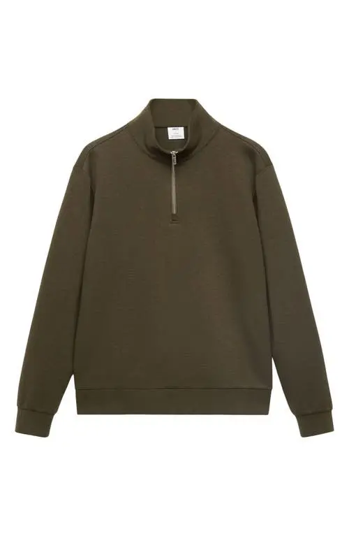 Mango Quarter Zip Sweatshirt - Olive Green