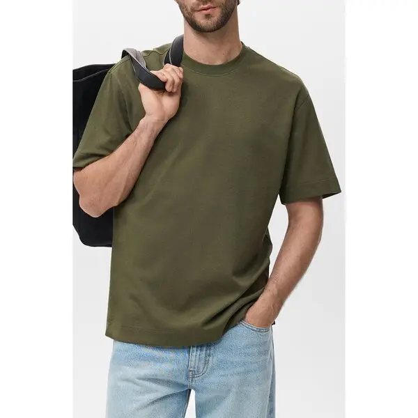 Mango Relaxed Fit Heavyweight Cotton Blend T-shirt - Khaki Green