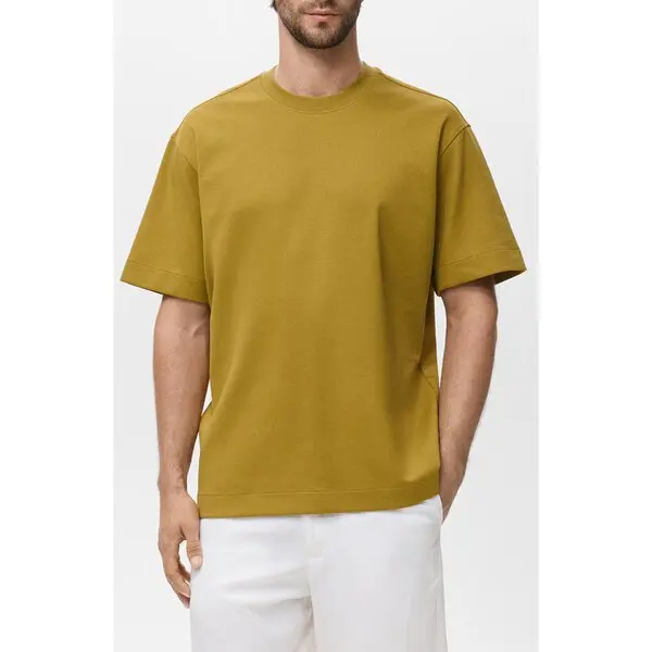 Mango Relaxed Fit Heavyweight Cotton Blend T-shirt - Ochre