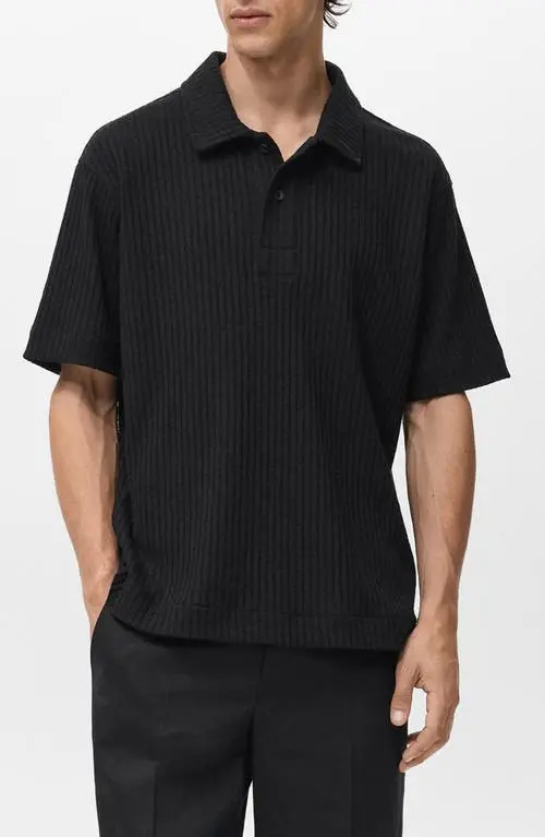 Mango Textured Knit Polo - Black