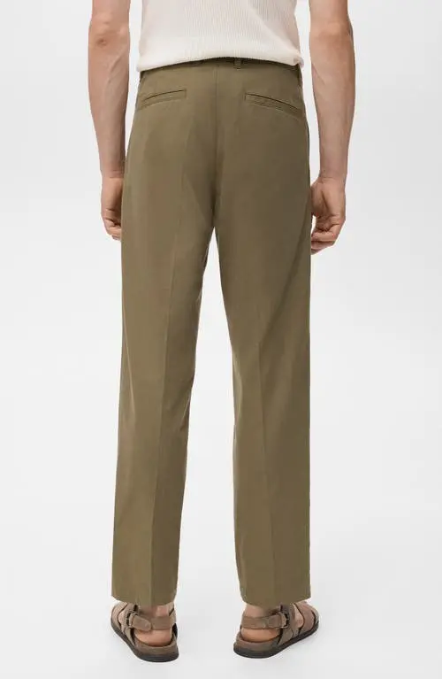 Mango Cotton Blend Straight Leg Trousers - Olive Green