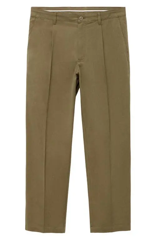 Mango Cotton Blend Straight Leg Trousers - Olive Green