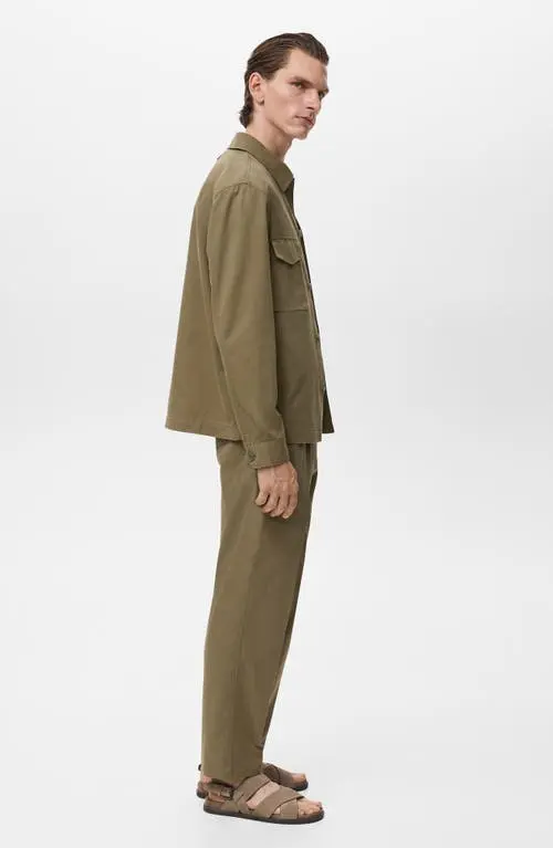 Mango Cotton Blend Straight Leg Trousers - Olive Green