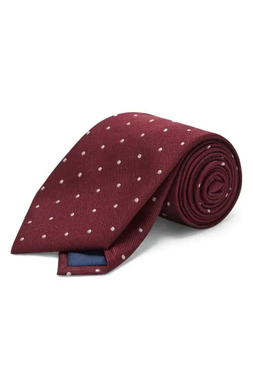 Mango Polka Dot Silk Blend Neck Tie - Burgundy