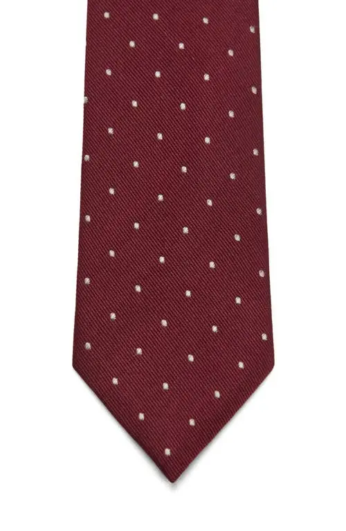 Mango Polka Dot Silk Blend Neck Tie - Burgundy