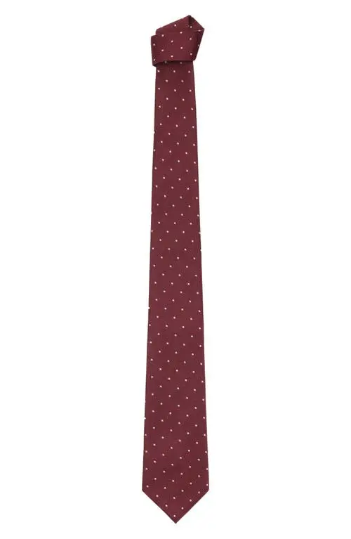 Mango Polka Dot Silk Blend Neck Tie - Burgundy