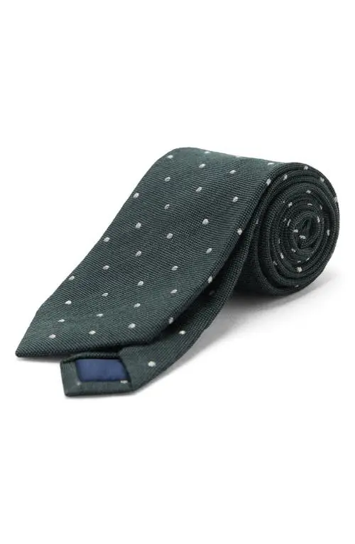Mango Polka Dot Silk Blend Neck Tie - Khaki Green