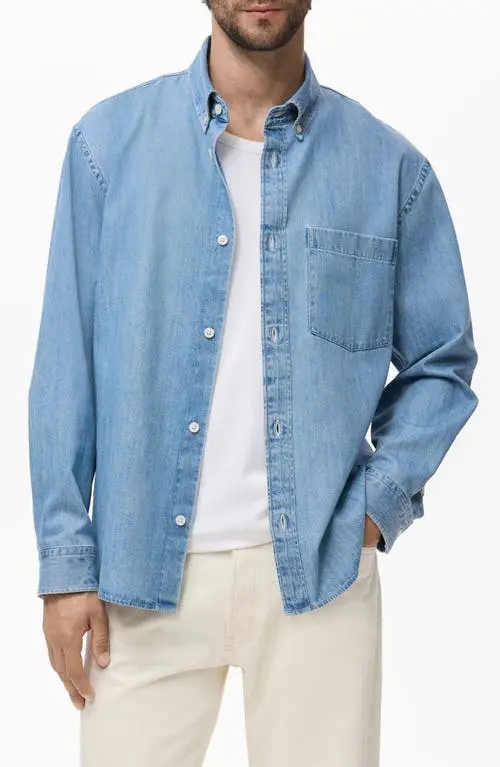 Mango Cotton Denim Button-down Shirt - Light Blue