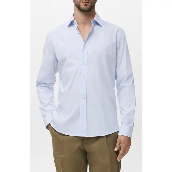 Mango Regular Fit Stripe Cotton Button-up Shirt - White