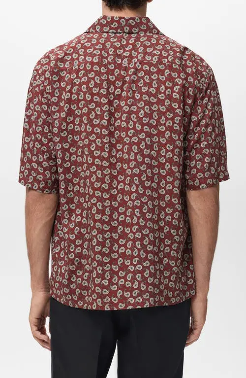 Mango Print Regular Fit Short Sleeve Button-up Camp Shirt - Cherry