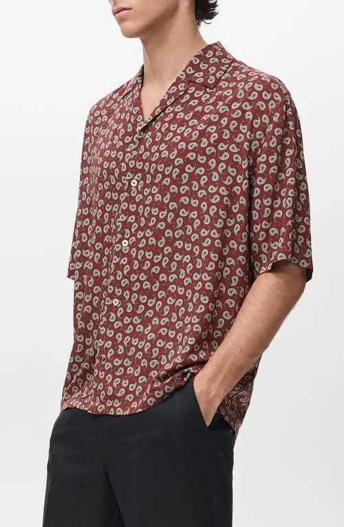 Mango Print Regular Fit Short Sleeve Button-up Camp Shirt - Cherry