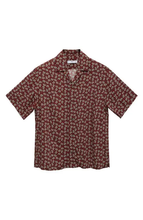 Mango Print Regular Fit Short Sleeve Button-up Camp Shirt - Cherry